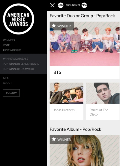 방탄소년단(BTS) 2019 ‘AMA’ 3관왕 달성, RM·진·슈가·제이홉·지민·뷔·정국 글로벌 스타 다시 한번 입증